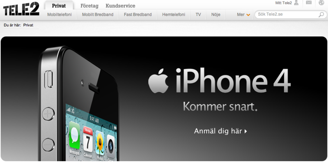 Tele2 börjar sälja iPhone. Skriv upp dig på deras hemsida för info om ...