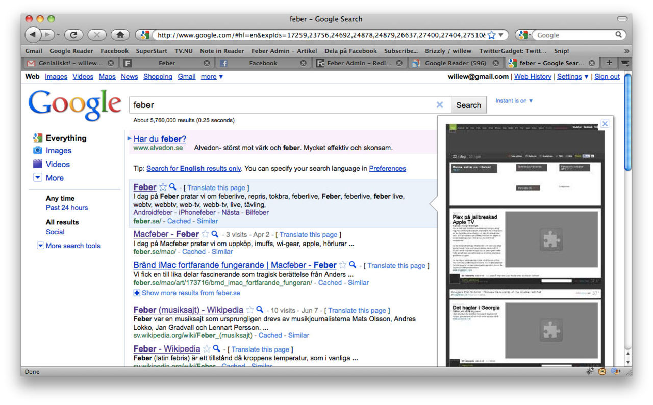 Google Instant Preview. Förhandsvisning direkt i sökresultatet. | Feber ...