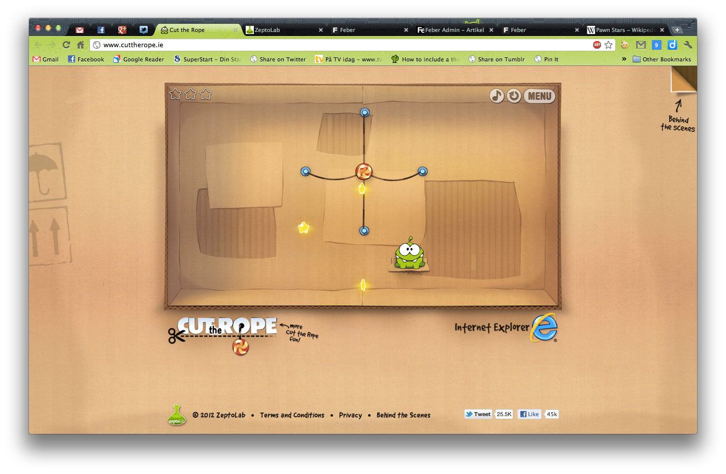 Cut the Rope portat till HTML5. Spela det populära spelet direkt i webbläsaren. | Feber / Spel