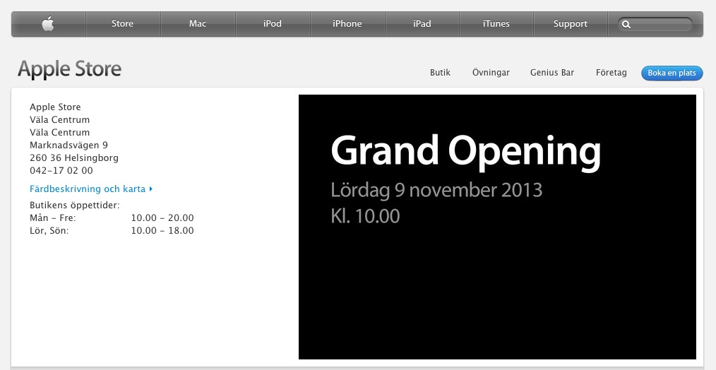 Apple Store Väla Centrum öppnar på Lördag. Snabba bud. | Feber / Mac