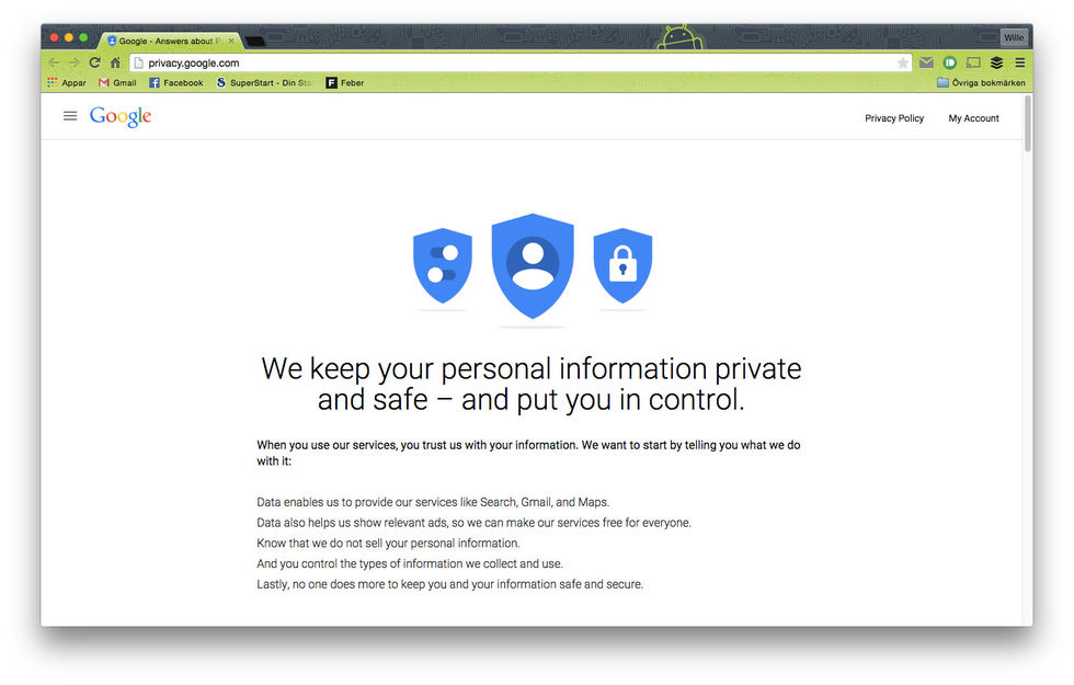 Google samlar alla säkerhetsinställningar på ett ställe. Allt hittas på ...