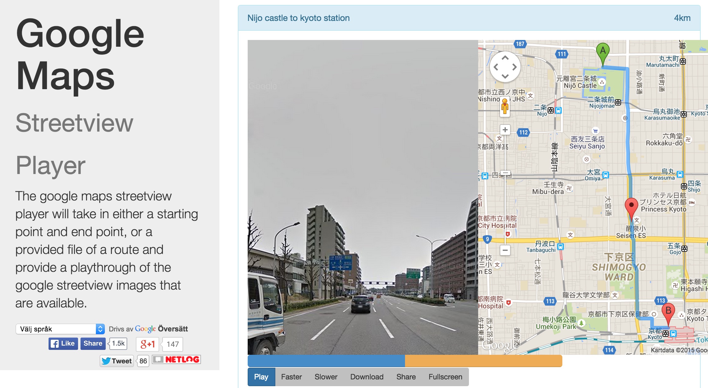 Google Maps Streetview Player visar vägen. Genom att visa en massa ...