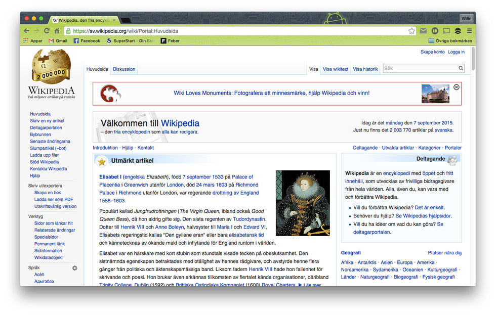 Nu finns det över två miljoner sidor på svenska Wikipedia. Näst största ...