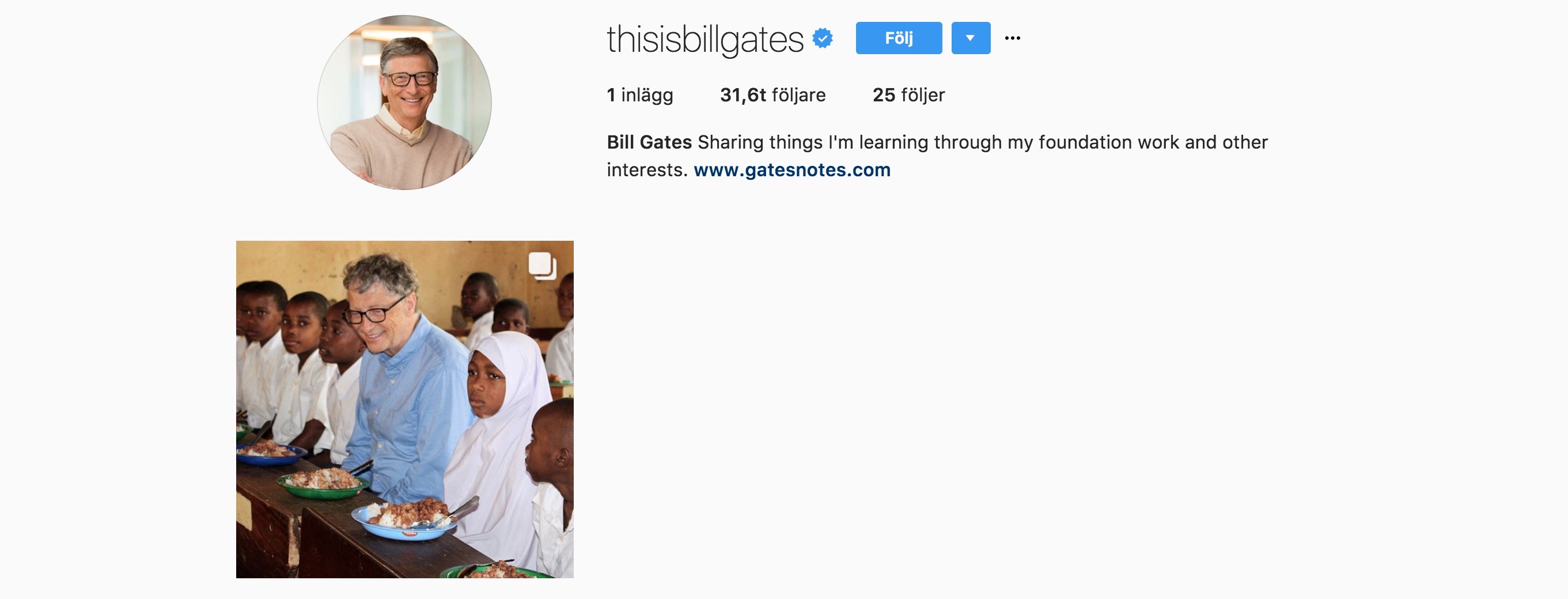 Bill Gates har börjat använda Instagram. thisisbillgates. | Feber / Webb