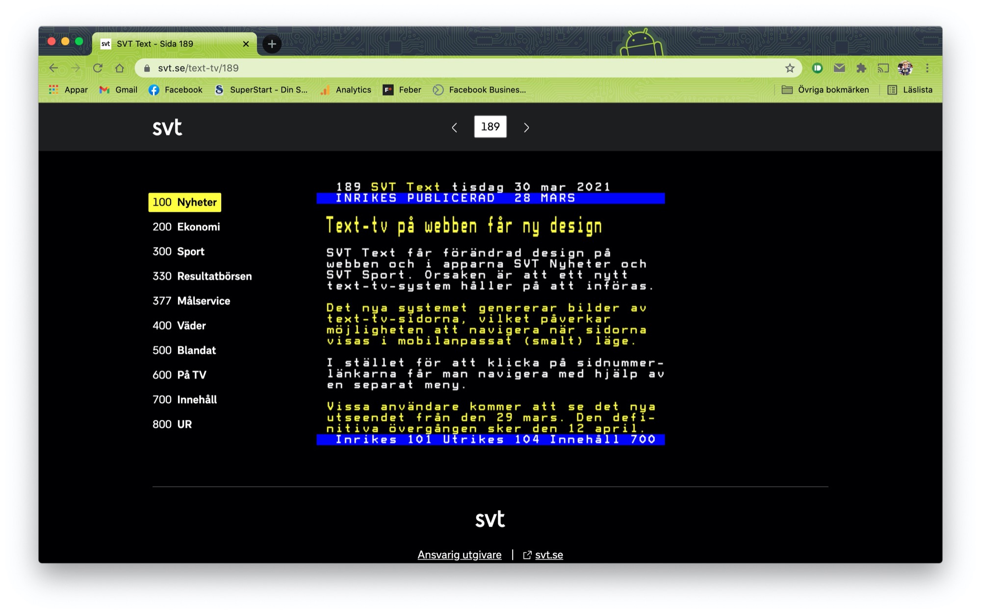 SVT Text får ny design på webben och i appar. Blir mer lik tv-versionen ...