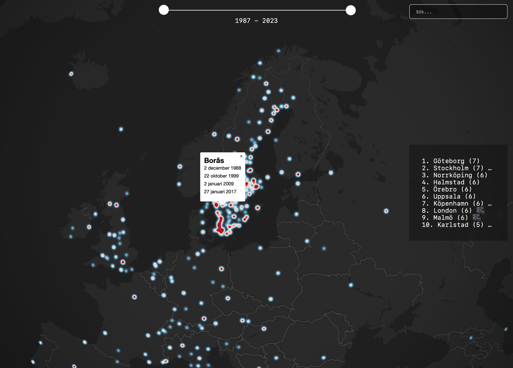 En interaktiv På spåret-karta. Med (nästan) alla På spåret-resmål sedan 1987. | Feber / Internet