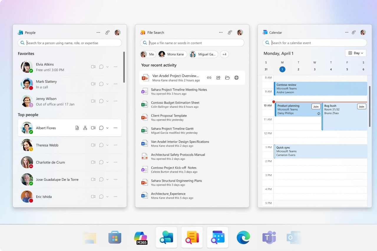 Microsoft 365 får nya mini-appar i aktivitetsfältet. För kontakter ...